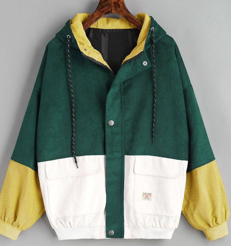 College Loose Color Hooded Corduroy Overalls Coats – fitspromag