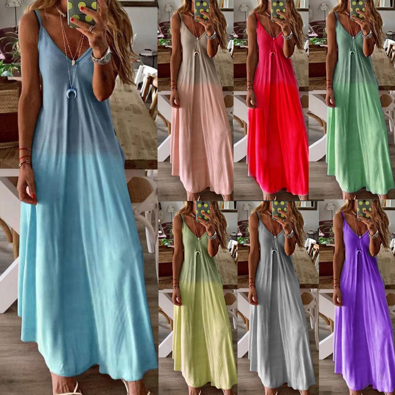 Women's Summer V-neck Sexy Long Loose Large Strap Dresses – fitspromag