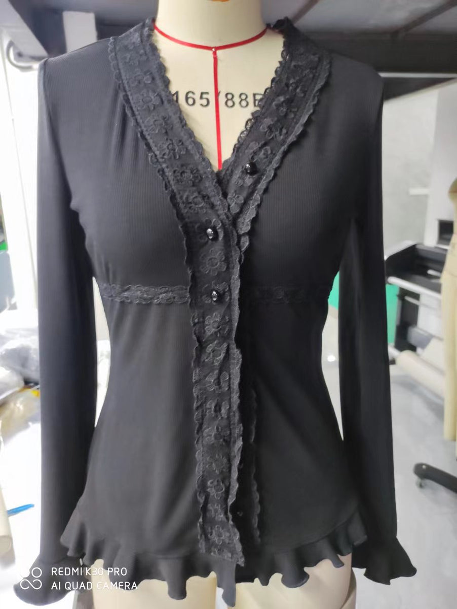 Low Collar Lace Access Control Vertical Sweaters – fitspromag