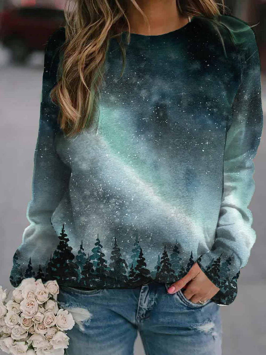 Women's Landscape Flower Floral Print Long Sleeve Sweaters – fitspromag