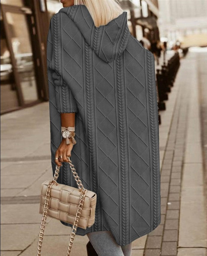 Women's Twisted Texture Hooded Mid-length Trench Coats – fitspromag
