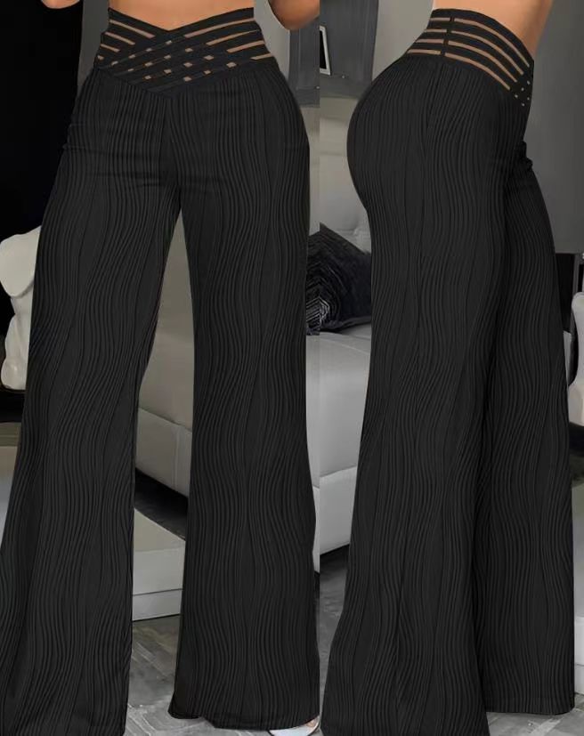 Women's Draping Pleated Hollow Water Ripple Wide Pants – fitspromag
